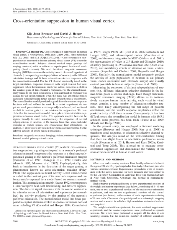 Pdf Cross Orientation Suppression In Human Visual Cortex