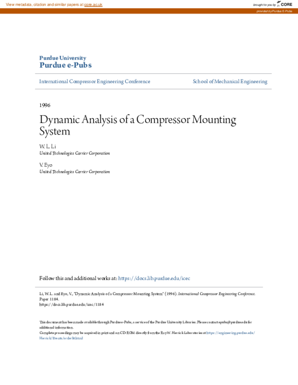(PDF) Dynamic Analysis of a Compressor Mounting System
