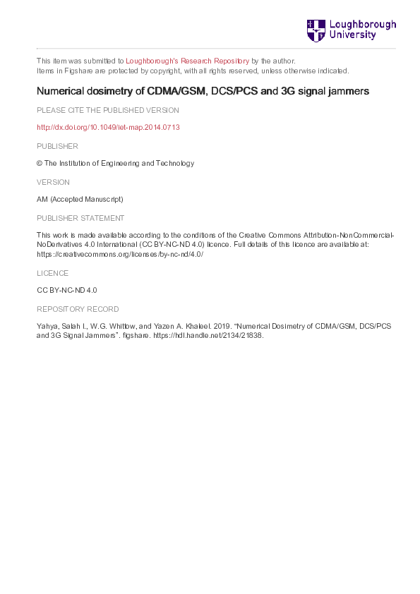 (PDF) Numerical dosimetry of CDMA/GSM, DCS/PCS and 3G signal jammers