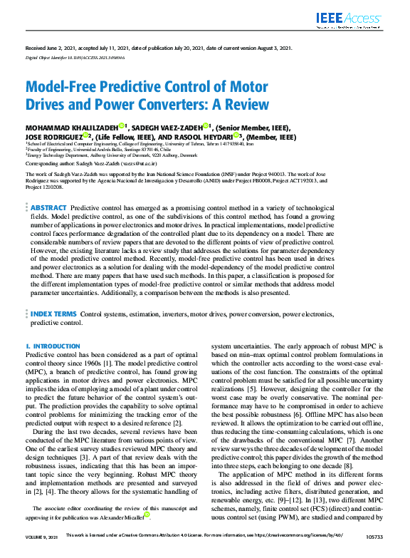 Pdf Model Free Predictive Control Of Motor Drives And Power Converters A Review