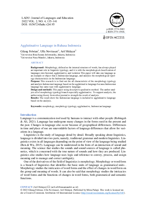 (PDF) Agglutinative language in bahasa Indonesia | Gilang Febrian - Academia.edu