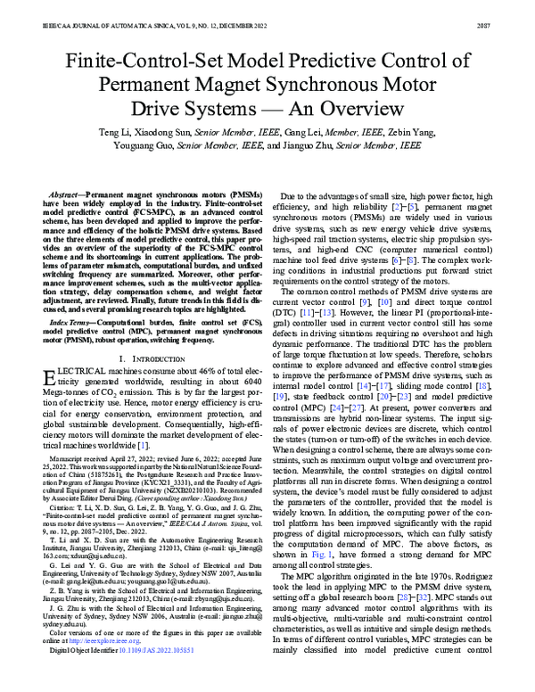 (PDF) Finite-Control-Set Model Predictive Control of Permanent Magnet Synchronous Motor Drive ...