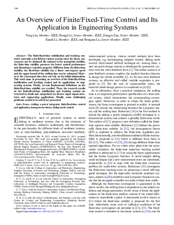 Pdf An Overview Of Finitefixed Time Control And Its Application In