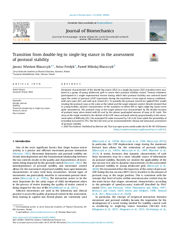 (PDF) Transition from double-leg to single-leg stance in the assessment ...