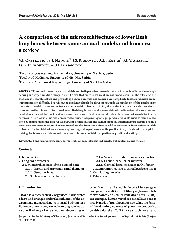 (PDF) A comparison of the microarchitecture of lower limb long bones between some animal models ...