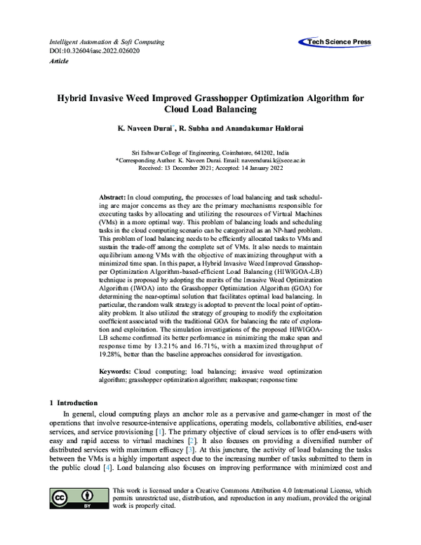 (PDF) Hybrid Invasive Weed Improved Grasshopper Optimization Algorithm for Cloud Load Balancing