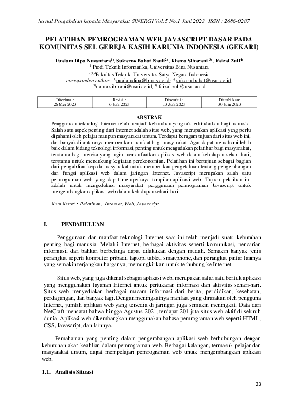 (PDF) Pelatihan Pemrograman Web Javascript Dasar Pada Komunitas Sel ...