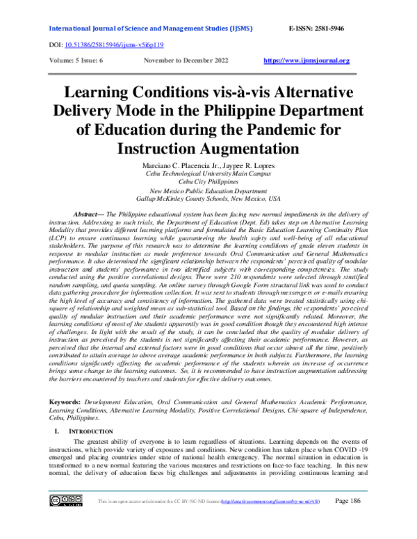 (PDF) Learning Conditions and Modular Instruction in PH
