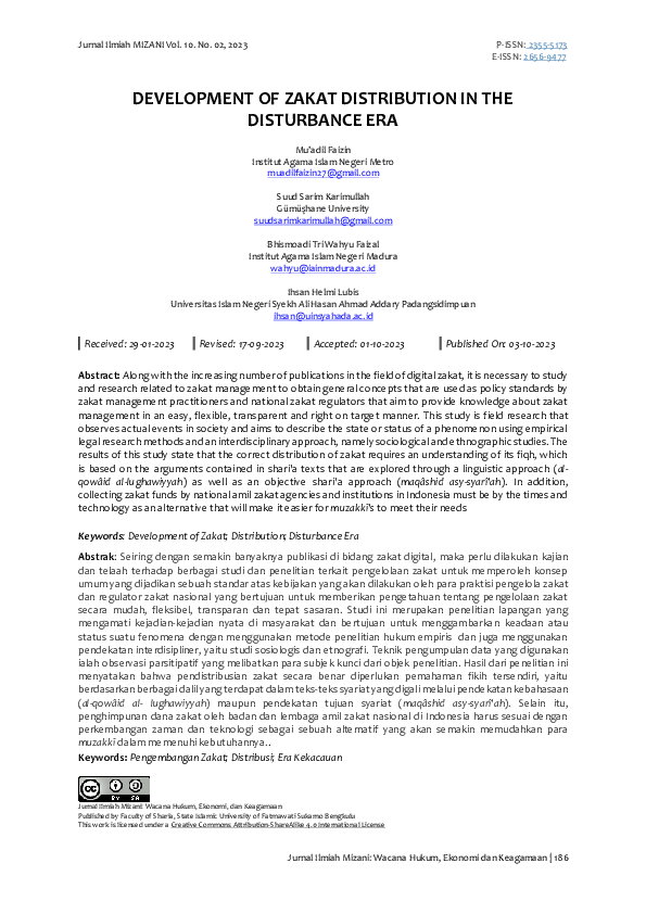 (PDF) Development Of Zakat Distribution In The Disturbance Era