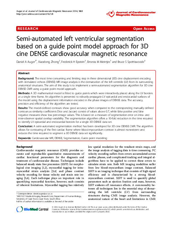Pdf Semi Automated Left Ventricular Segmentation Based On A Guide Point Model Approach For 3d