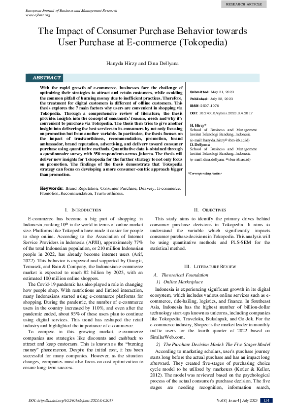 (PDF) The Impact of Consumer Purchase Behavior towards User Purchase at E-commerce (Tokopedia ...