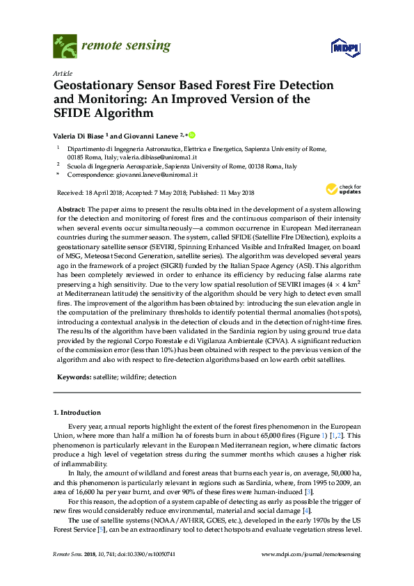 (PDF) Geostationary Sensor Based Forest Fire Detection and Monitoring: An Improved Version of ...