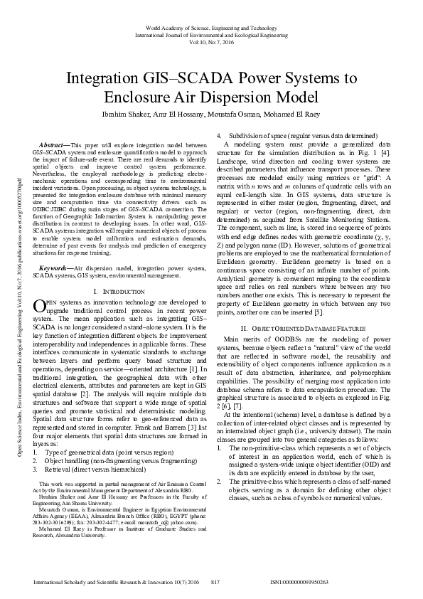 (PDF) Integration Gis–Scada Power Systems To Enclosure Air Dispersion Model