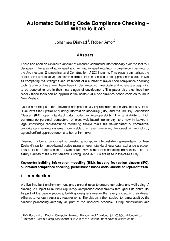 (PDF) Automated Building Code Compliance Checking – Where is it at?