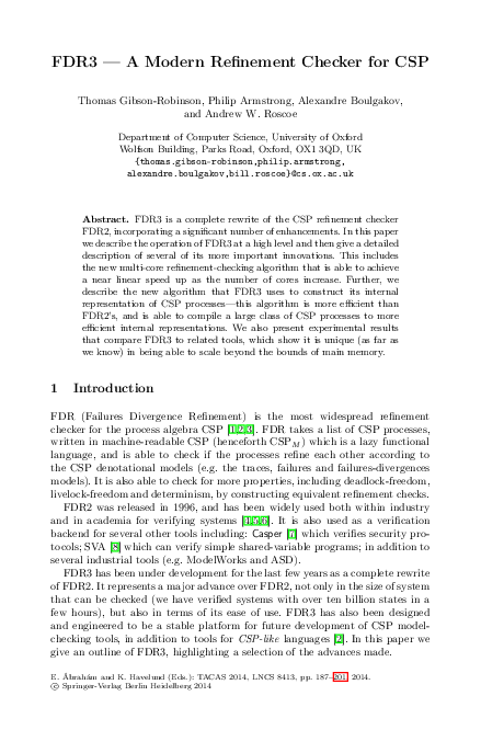 (PDF) FDR3 — A Modern Refinement Checker for CSP