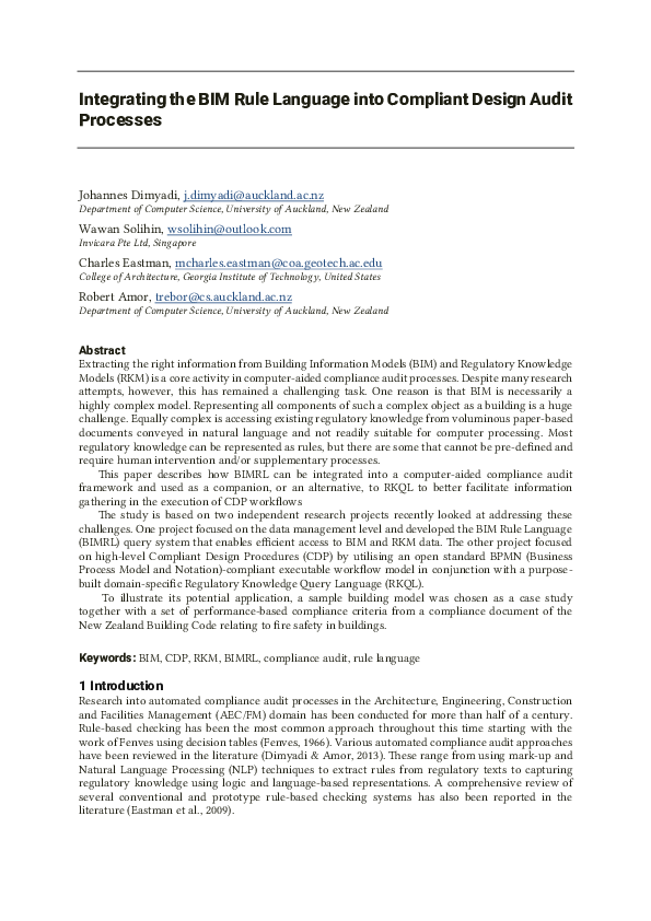 (PDF) Integrating the BIM Rule Language into Compliant Design Audit Processes