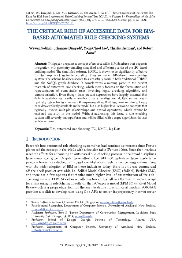 (PDF) The Critical Role of Accessible Data for BIM-Based Automated Rule Checking Systems
