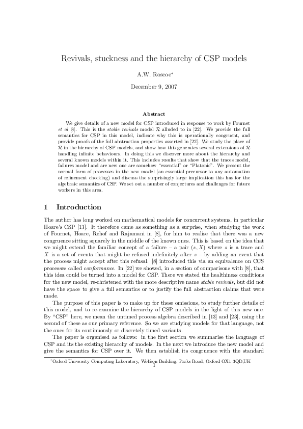 (PDF) Revivals, stuckness and the hierarchy of CSP models