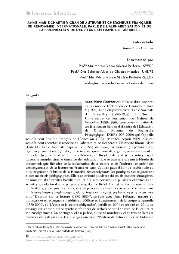 (PDF) Anne-Marie Chartier Fala Sobre Alfabetização e Letramento Na ...