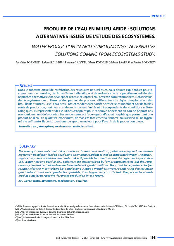 (PDF) Produire de l’eau en milieu aride : solutions alternatives issues ...