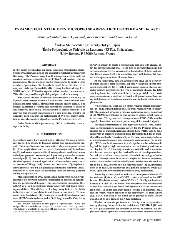 Pdf Pyramic Full Stack Open Microphone Array Architecture And Dataset