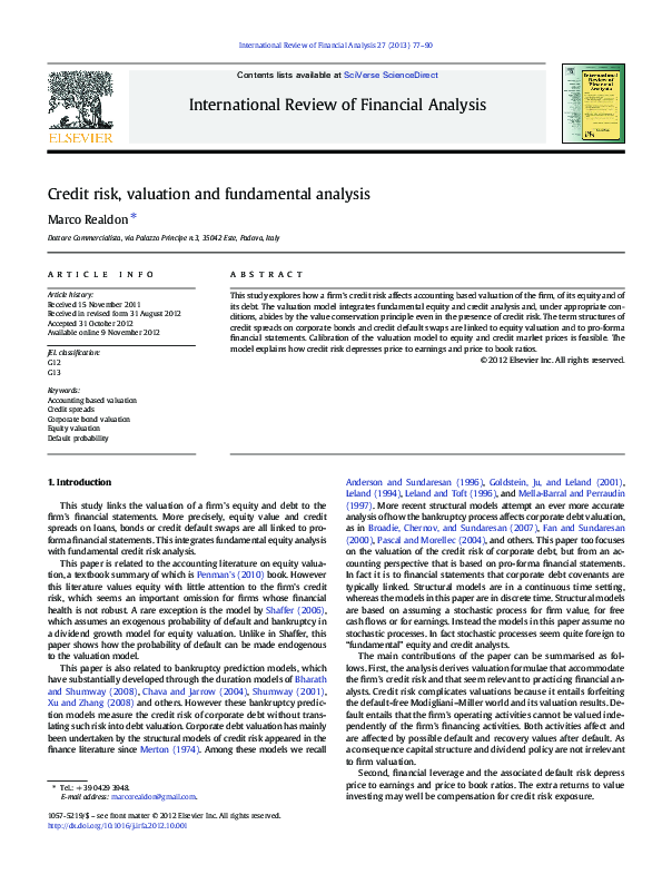 (PDF) Credit risk, valuation and fundamental analysis