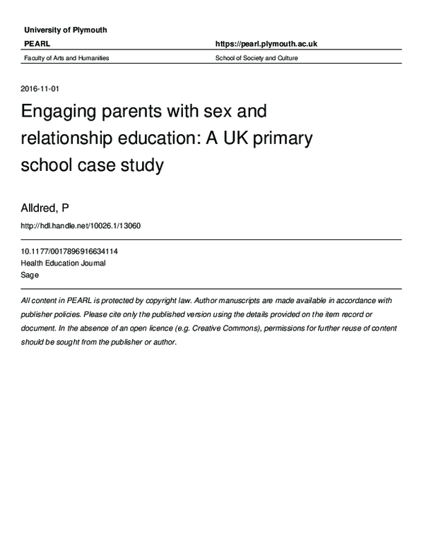 (PDF) Engaging parents with sex and relationship education: A UK ...