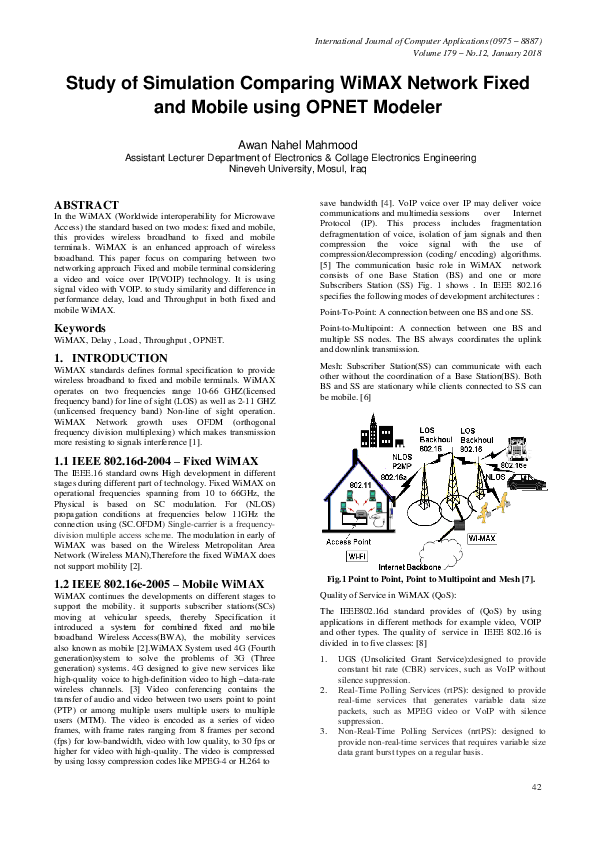 (PDF) Study of Simulation Comparing WiMAX Network Fixed and Mobile using OPNET Modeler