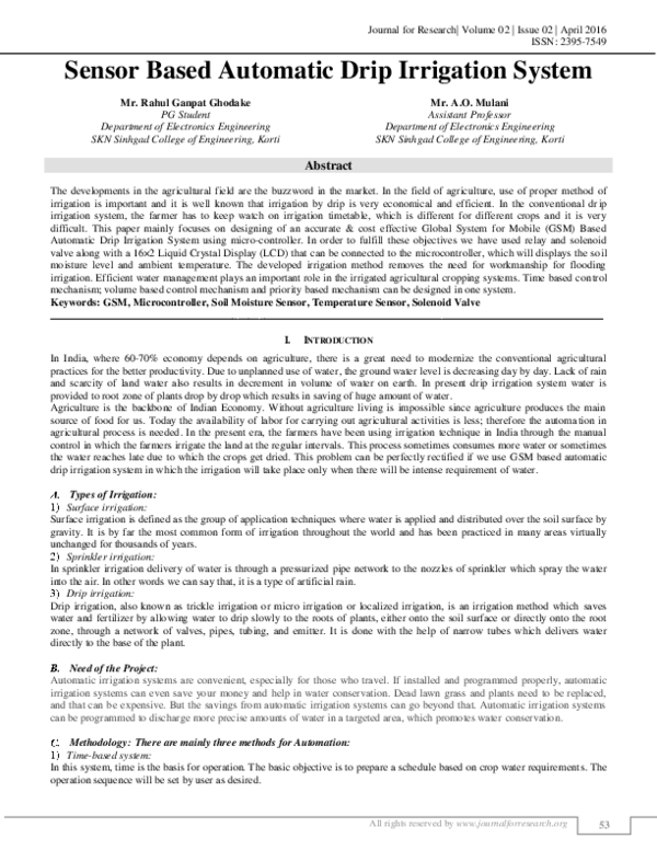 (PDF) Sensor Based Automatic Drip Irrigation System
