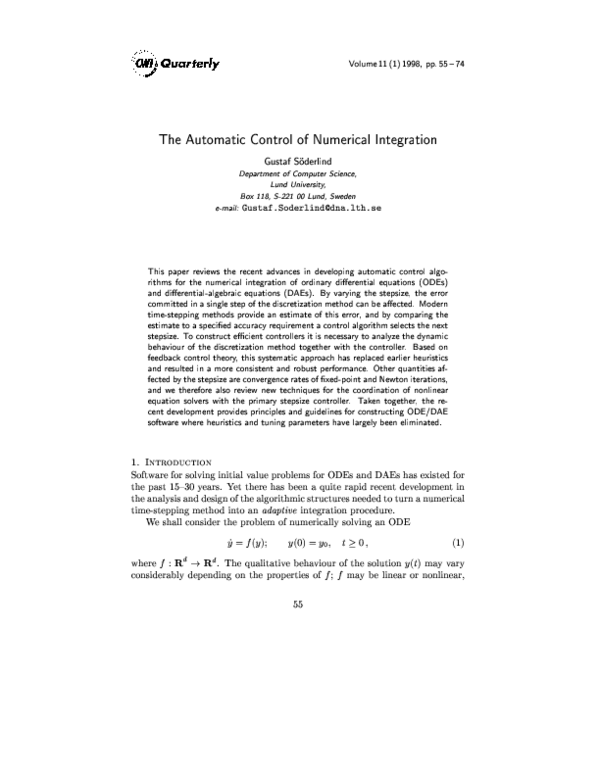 (PDF) The automatic control of numerical integration