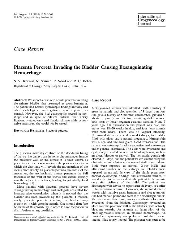 (PDF) Placenta Percreta Invading the Bladder Causing Exsanguinating ...