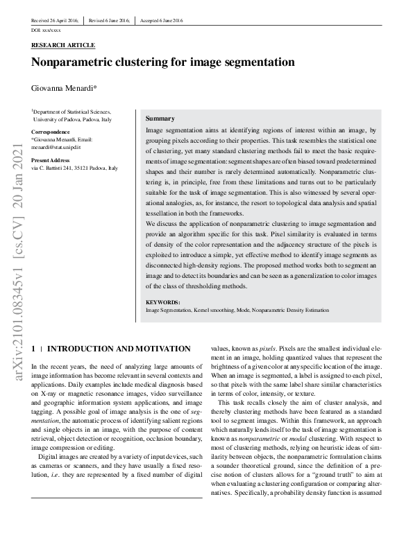 (PDF) Nonparametric clustering for image segmentation