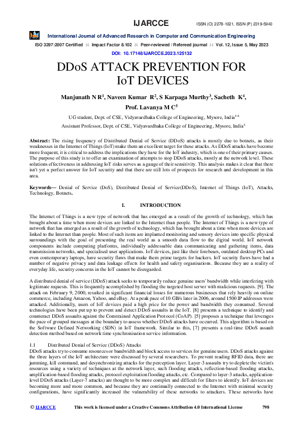 Pdf Ddos Attack Prevention For Iot Devices