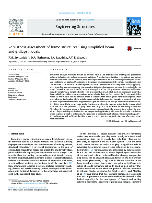 (PDF) Robustness assessment of frame structures using simplified beam and grillage models