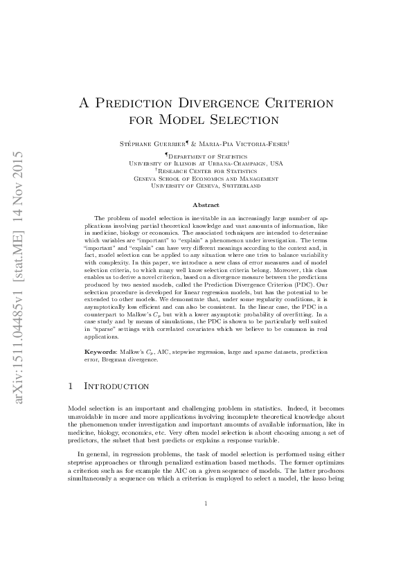 (PDF) A Prediction Divergence Criterion for Model Selection