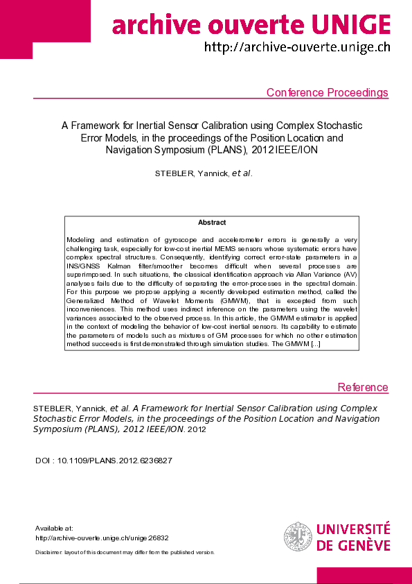 Pdf A Framework For Inertial Sensor Calibration Using Complex Stochastic Error Models