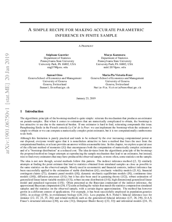 (PDF) A simple recipe for making accurate parametric inference in finite sample | Maria-Pia ...