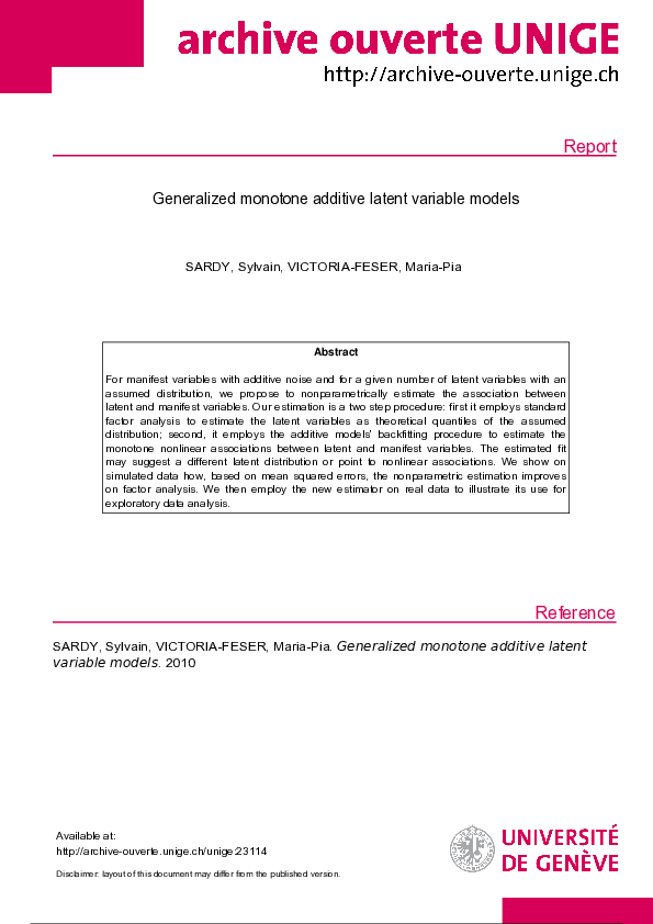 (PDF) Generalized Monotone Additive Latent Variable Models