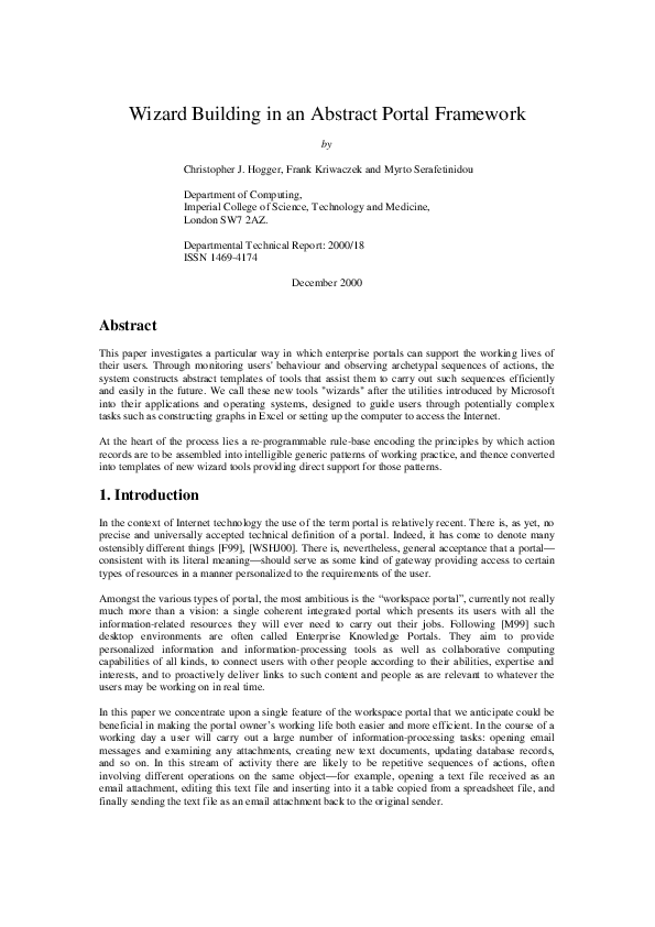 (PDF) Wizard Building in an Abstract Portal Framework