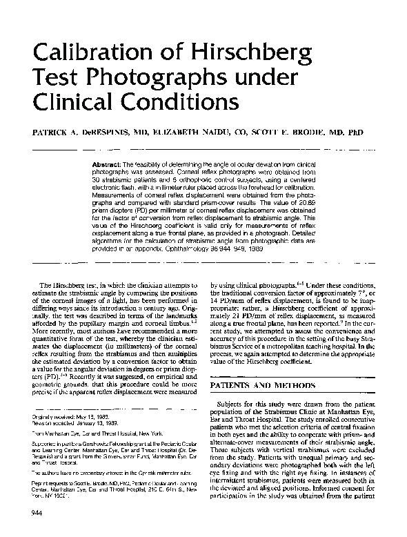 (PDF) Calibration of Hirschber Test Photographs under Clinical Conditions