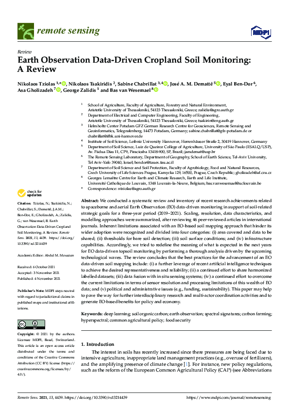 (PDF) Earth Observation Data-Driven Cropland Soil Monitoring: A Review