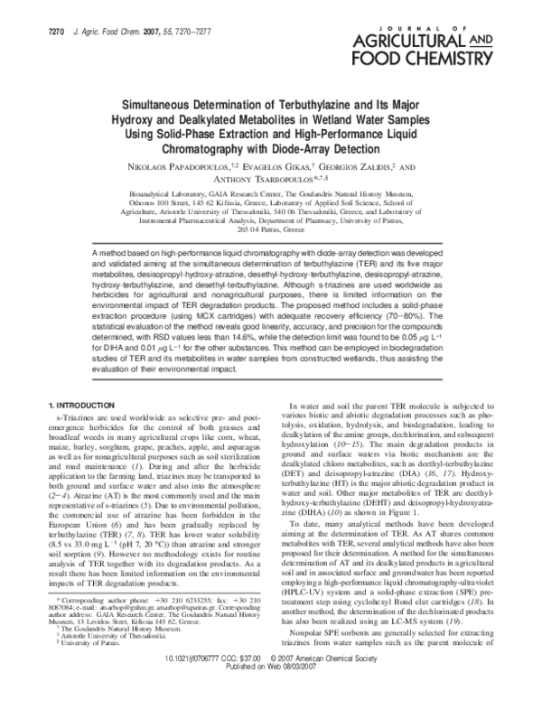(PDF) Simultaneous Determination of Terbuthylazine and Its Major Hydroxy and Dealkylated ...