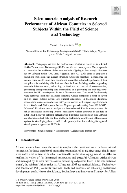 (PDF) Scientometric Analysis of Research Performance of African ...