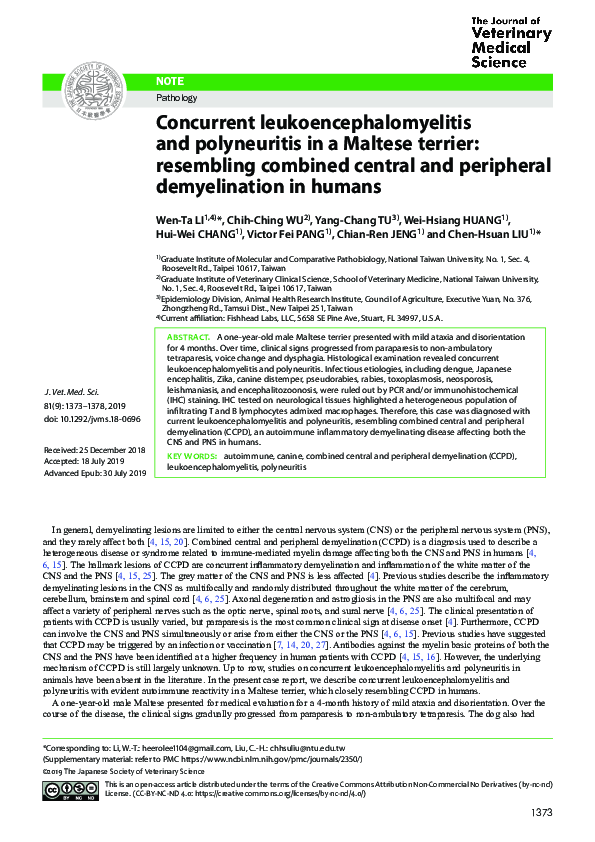 (PDF) Concurrent leukoencephalomyelitis and polyneuritis in a Maltese ...