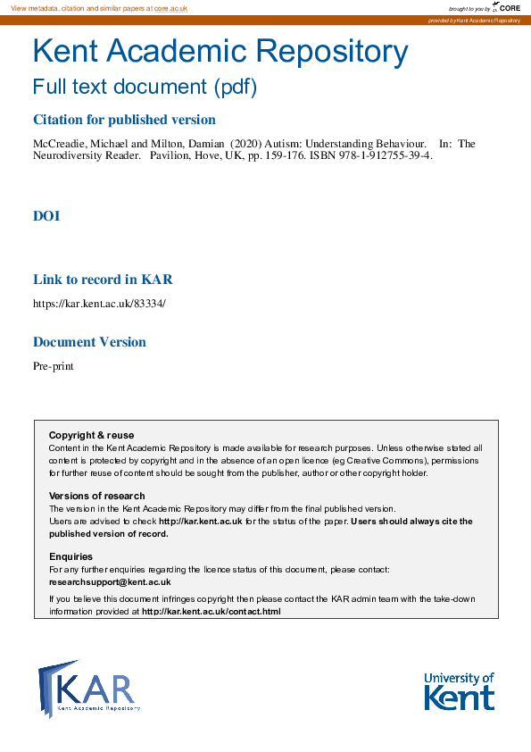 (PDF) Autism: Understanding Behaviour