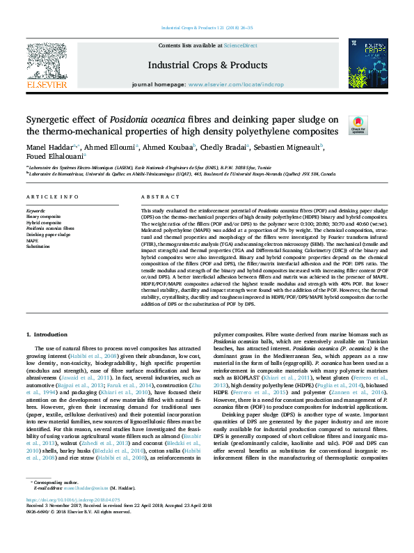 (PDF) Synergetic effect of Posidonia oceanica fibres and deinking paper ...