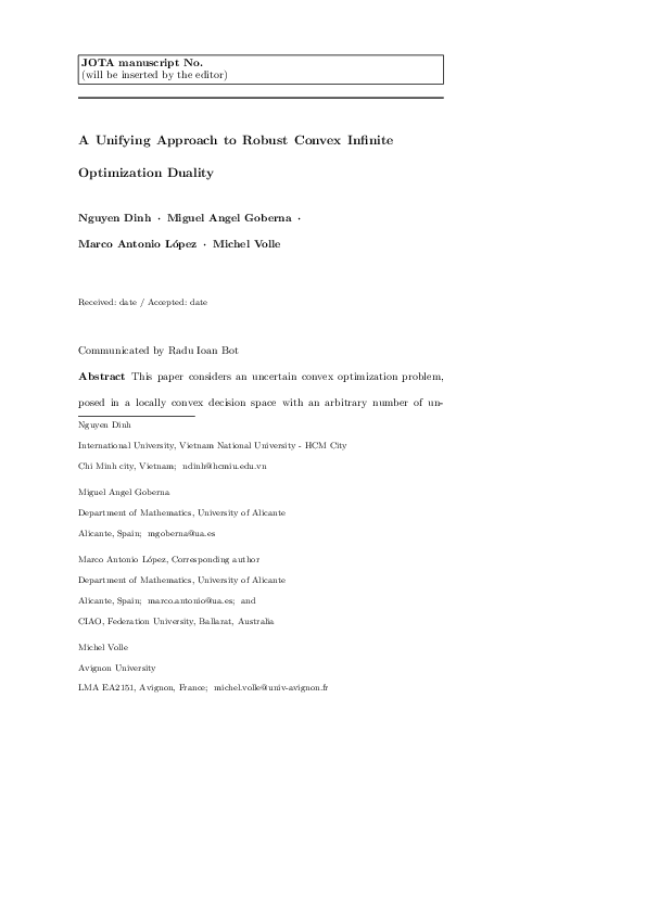 (PDF) A Unifying Approach to Robust Convex Infinite Optimization ... (PDF) A Unifying Approach to Robust Convex Infinite Optimization ...