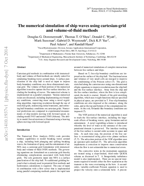 Pdf The Numerical Simulation Of Ship Waves Using Cartesian Grid And Volume Of Fluid Methods