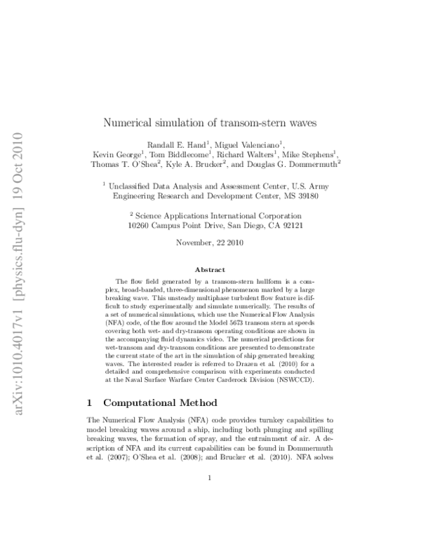 (PDF) Numerical simulation of transom-stern waves