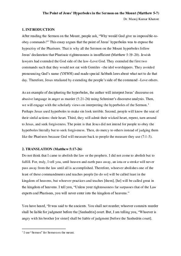 (PDF) The Point of Jesus' Hyperboles in the Sermon on the Mount ...